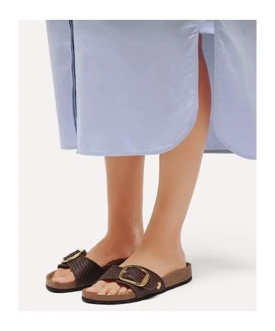 BIRKENSTOCK Raffia Flat Sandals With Big Buckle - Brown