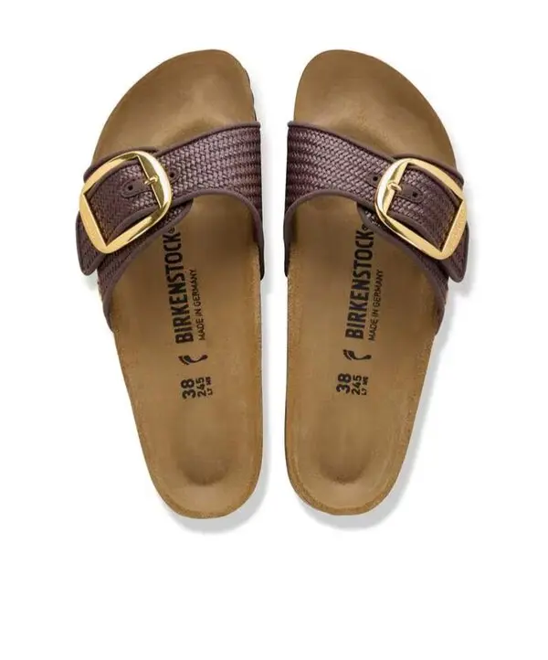 BIRKENSTOCK Raffia Flat Sandals With Big Buckle - Brown