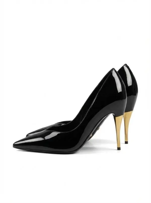 Gucci Patent Leather Pointed Toe Pumps With Metal Effect Heel - Black