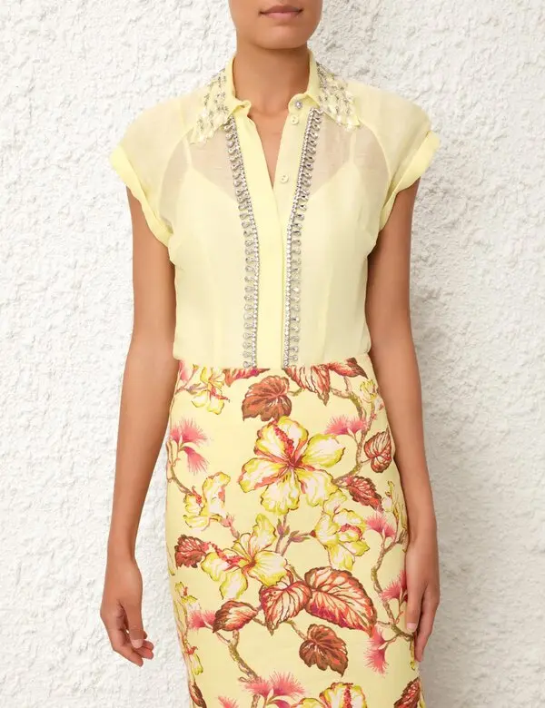 Zimmermann Diamante Embellished Semi-sheer Shirt