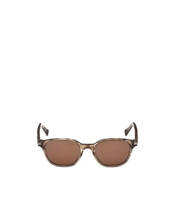 Zegna Geometric Frame Sunglasses - Shiny Brown Crystal