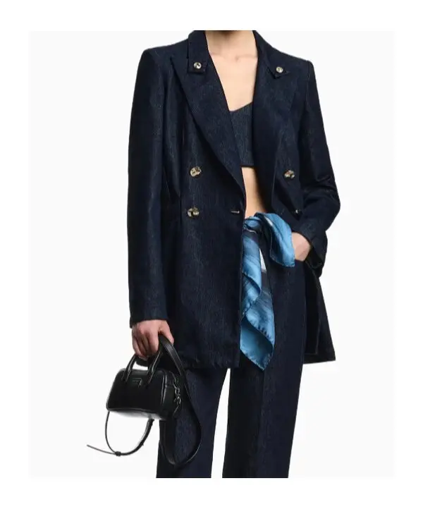 Emporio Armani Double-breasted Peak Lapel Coat - Dark Blue