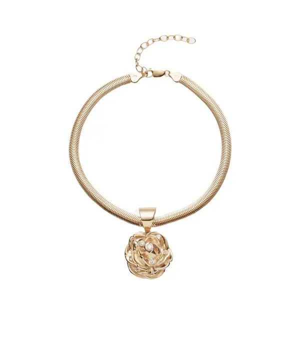 Magda Butrym Rose Pendant Necklace With Crystal Embellishments - Golden