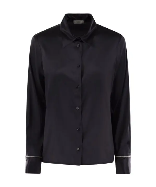 Peserico Silk Shirt With Button Fastening And Fine Stitching Details - Black