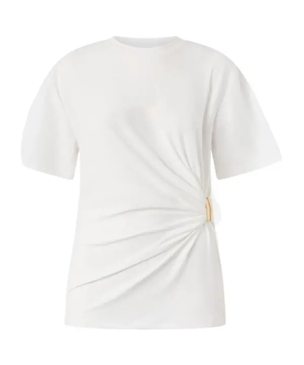 Pinko Ruched Detail T-shirt With Gold Appliqu - White