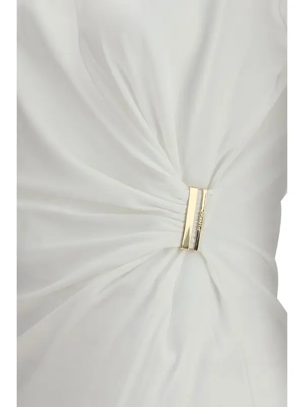Pinko Ruched Detail T-shirt With Gold Appliqu - White