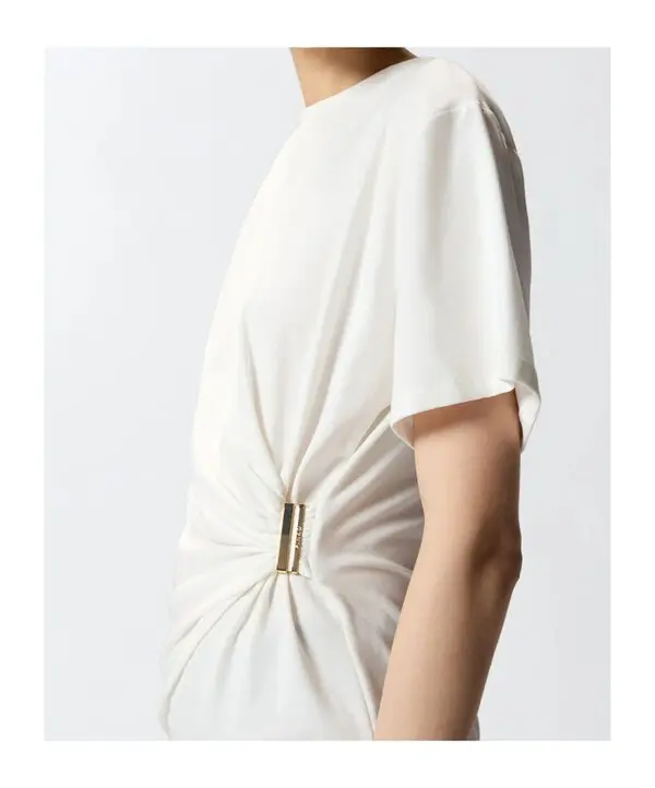 Pinko Ruched Detail T-shirt With Gold Appliqu - White