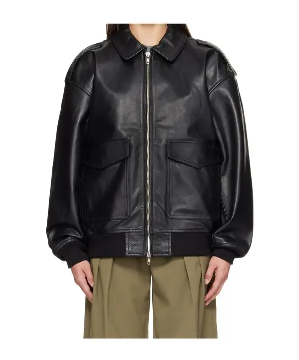 THE FRANKIE SHOP Leather Bomber Jacket - Black