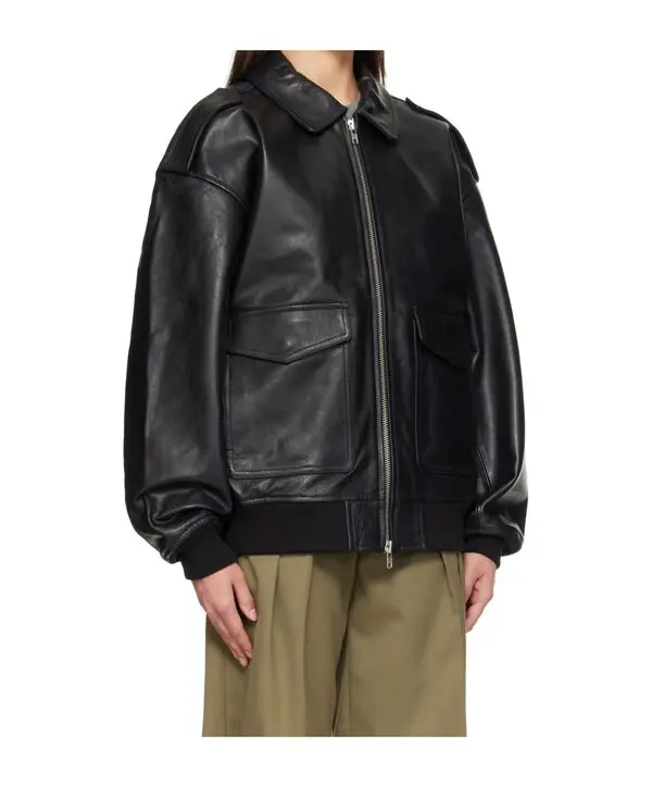 THE FRANKIE SHOP Leather Bomber Jacket - Black