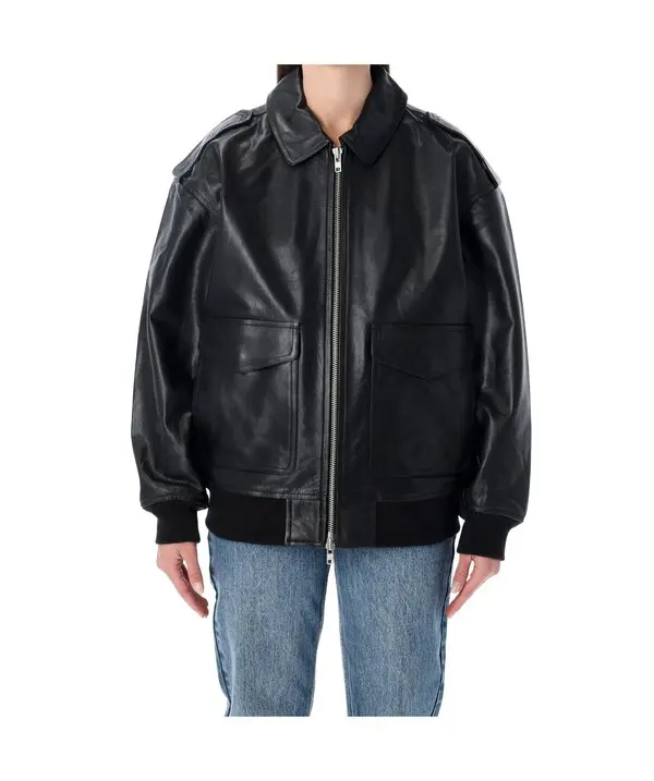 THE FRANKIE SHOP Leather Bomber Jacket - Black