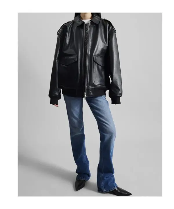 THE FRANKIE SHOP Leather Bomber Jacket - Black