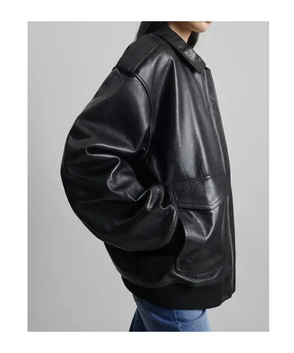 THE FRANKIE SHOP Leather Bomber Jacket - Black