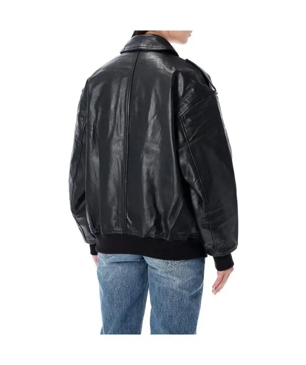THE FRANKIE SHOP Leather Bomber Jacket - Black