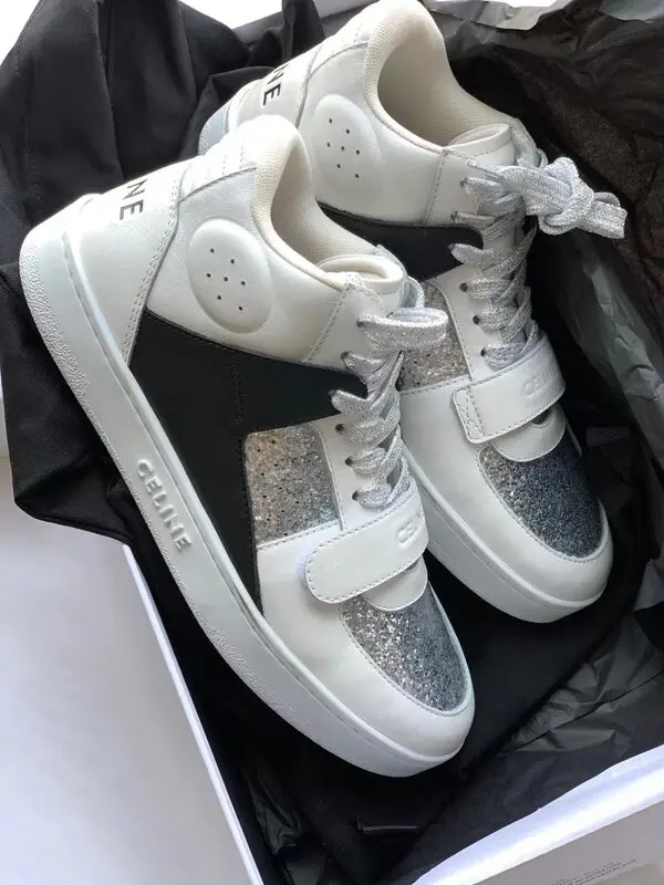 Celine Ct-02 Mid Sneaker With Scratch In Calfskin Patent Glitter