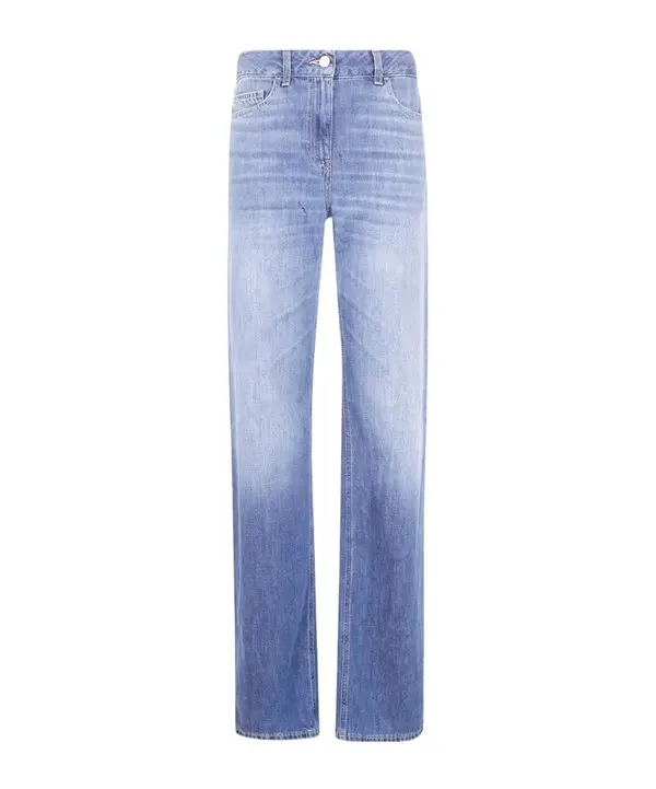 Elisabetta Franchi Wide-leg Jeans With Embroidered Logo - Blue