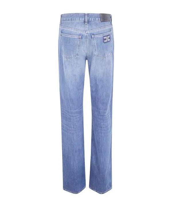 Elisabetta Franchi Wide-leg Jeans With Embroidered Logo - Blue