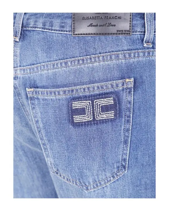 Elisabetta Franchi Wide-leg Jeans With Embroidered Logo - Blue