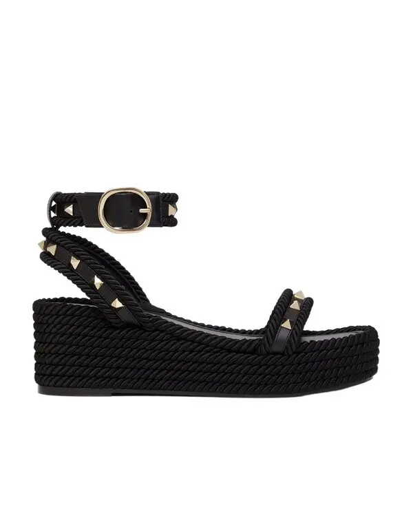 Valentino Garavani Rockstud Open Toe Wedge Sandals - Black