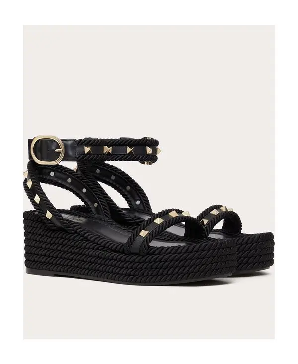 Valentino Garavani Rockstud Open Toe Wedge Sandals - Black