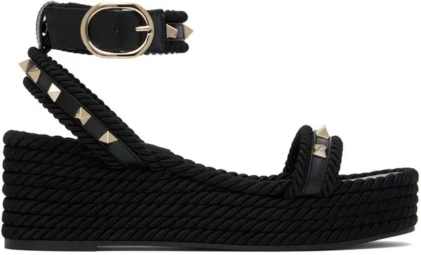 Valentino Garavani Rockstud Open Toe Wedge Sandals - Black