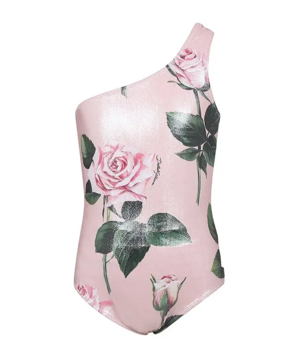 Dolce & Gabbana One-shoulder Floral Print Swimsuit - Pink