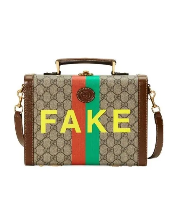 Gucci Monogrammed "fake/not" Print Shoulder Bag - Brown