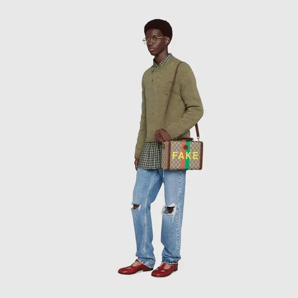 Gucci Monogrammed "fake/not" Print Shoulder Bag