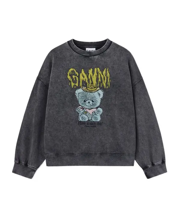GANNI Distressed Logo Sweatshirt - Black Washed