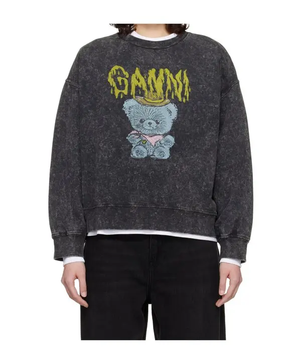 GANNI Distressed Logo Sweatshirt - Black Washed