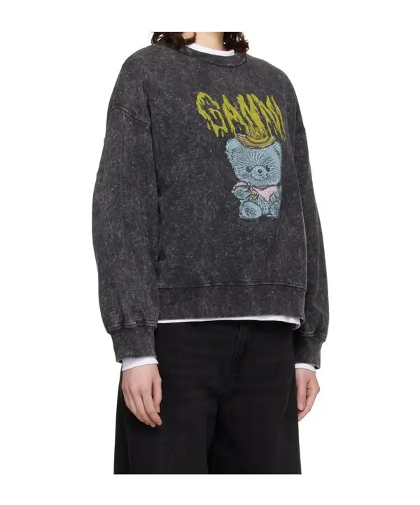 GANNI Distressed Logo Sweatshirt - Black Washed