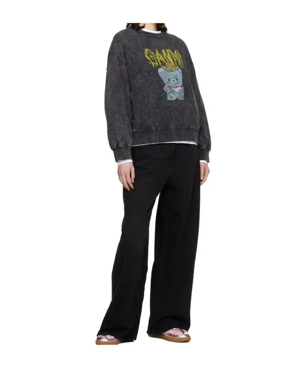 GANNI Distressed Logo Sweatshirt - Black Washed