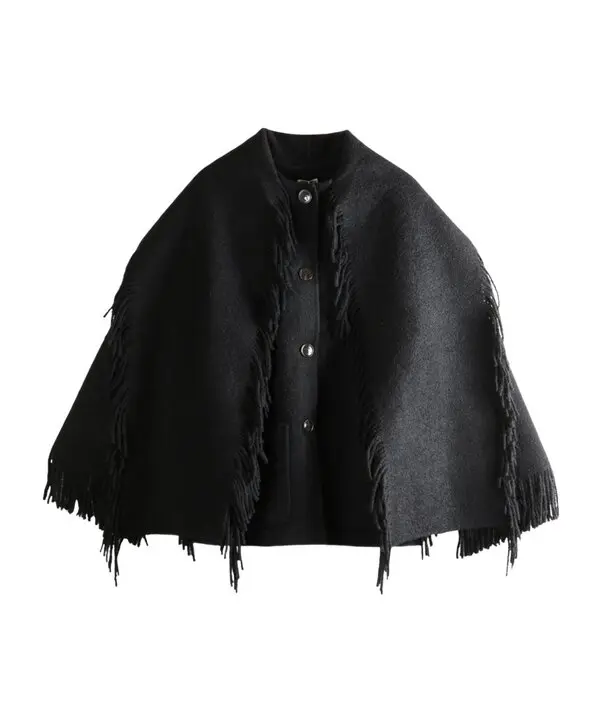 TOTEME Fringe High Neck Cape - Black
