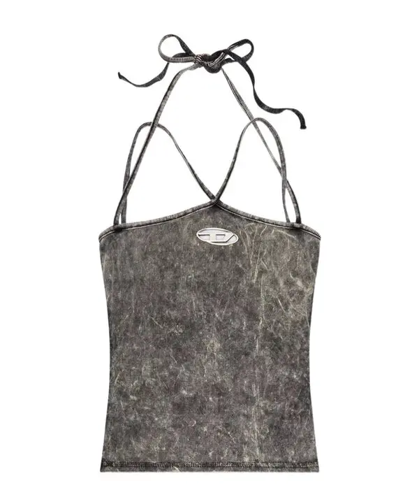 DIESEL® T-maryn Ribbed Tank Top With Hollow Detail And Tie Closure - Black