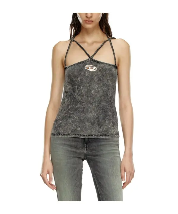 DIESEL® T-maryn Ribbed Tank Top With Hollow Detail And Tie Closure