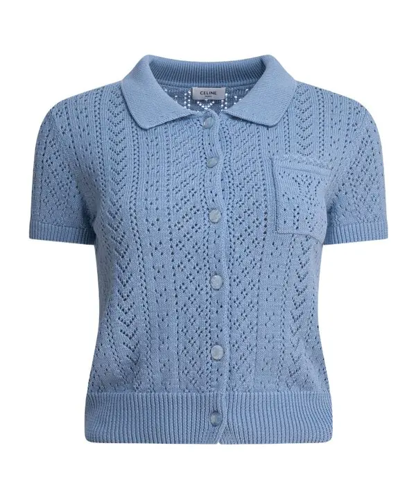 Celine Short-sleeved Knit Sweater With Lapel Collar