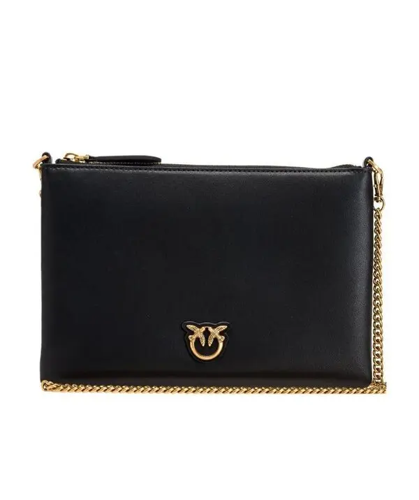 Pinko Logo Plaque Chain-linked Clutch Bag - Brown