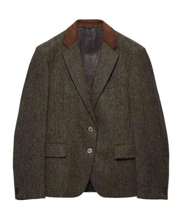 Prada Single-breasted Chevron Jacket With Suede Detailing