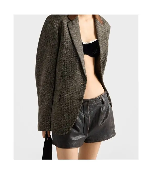 Prada Single-breasted Chevron Jacket With Suede Detailing