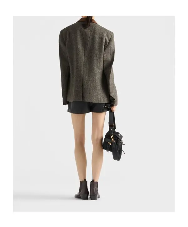 Prada Single-breasted Chevron Jacket With Suede Detailing