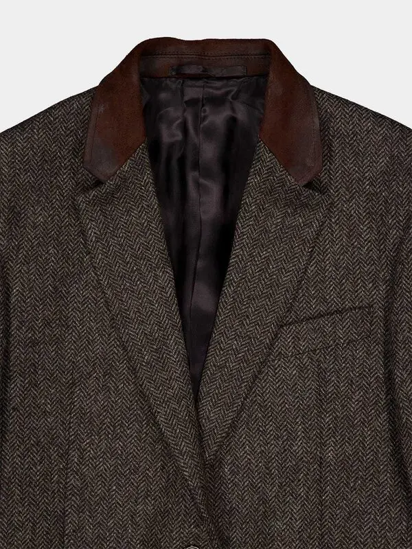Prada Single-breasted Chevron Jacket With Suede Detailing - Ebony