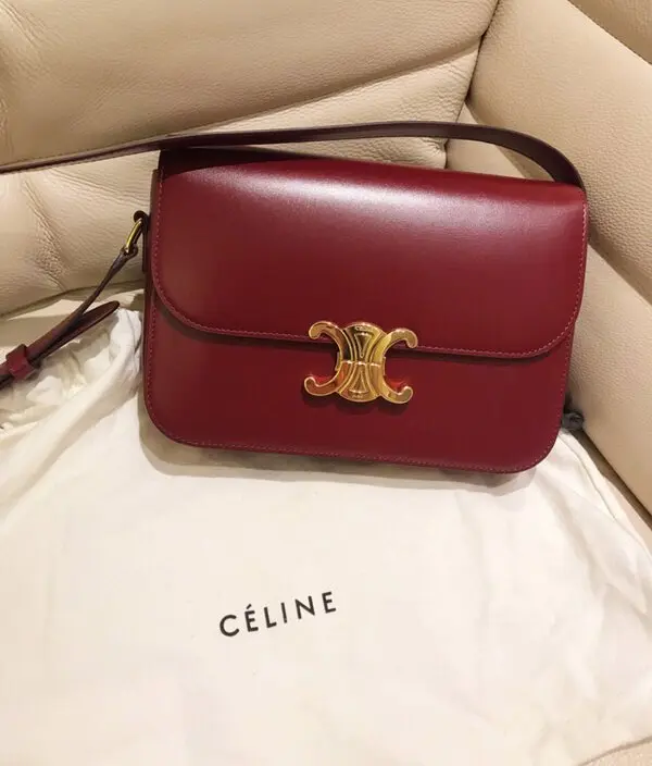 Celine Classique Triomphe Bag In Shiny Calfskin - Red