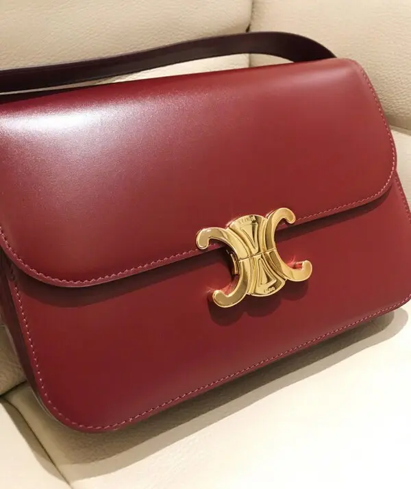 Celine Classique Triomphe Bag In Shiny Calfskin - Red