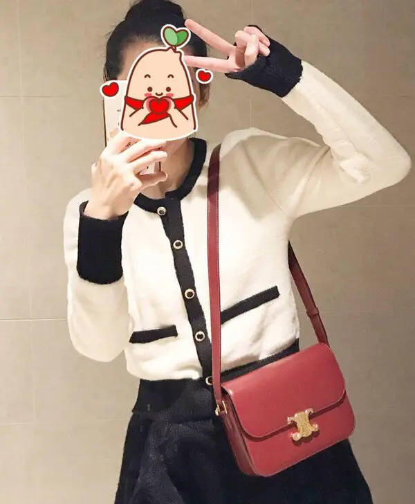 Celine Classique Triomphe Bag In Shiny Calfskin - Red