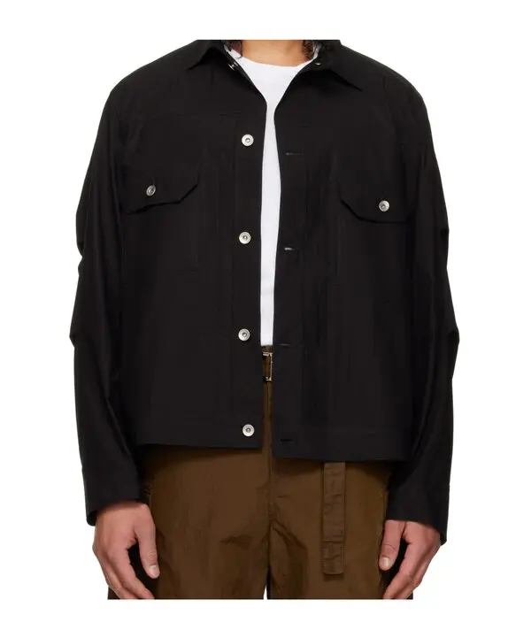 Sacai High Neck Button-up Jacket - Black