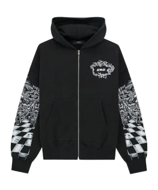 Amiri Zip-fastening Hooded Sweatshirt With Printed Design - Black