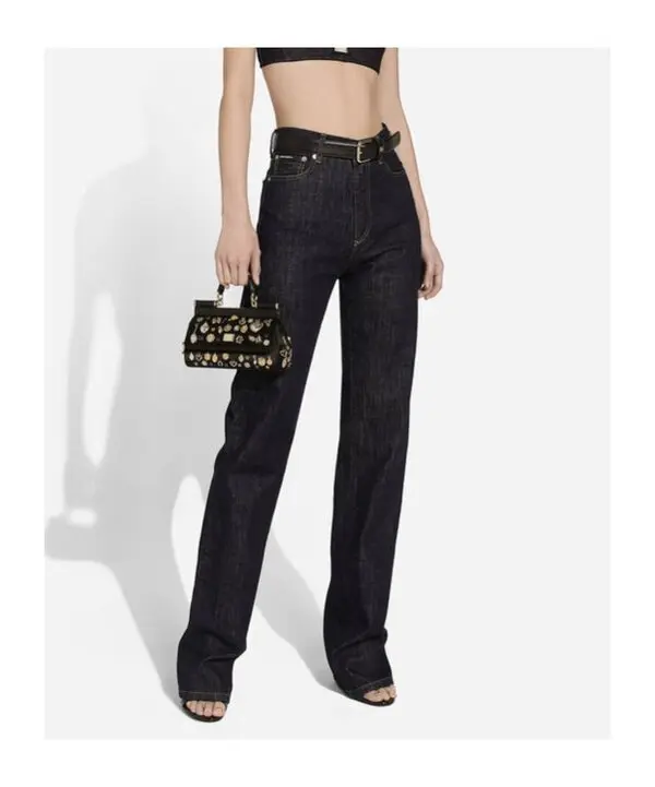 Dolce & Gabbana Embroidered Logo Straight-leg Denim Jeans - Blue