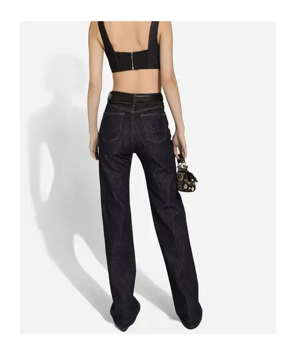 Dolce & Gabbana Embroidered Logo Straight-leg Denim Jeans - Blue