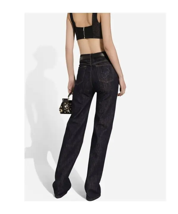 Dolce & Gabbana Embroidered Logo Straight-leg Denim Jeans - Blue