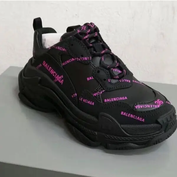 Balenciaga Triple S Sneakers With Full Logo Detailing - Black