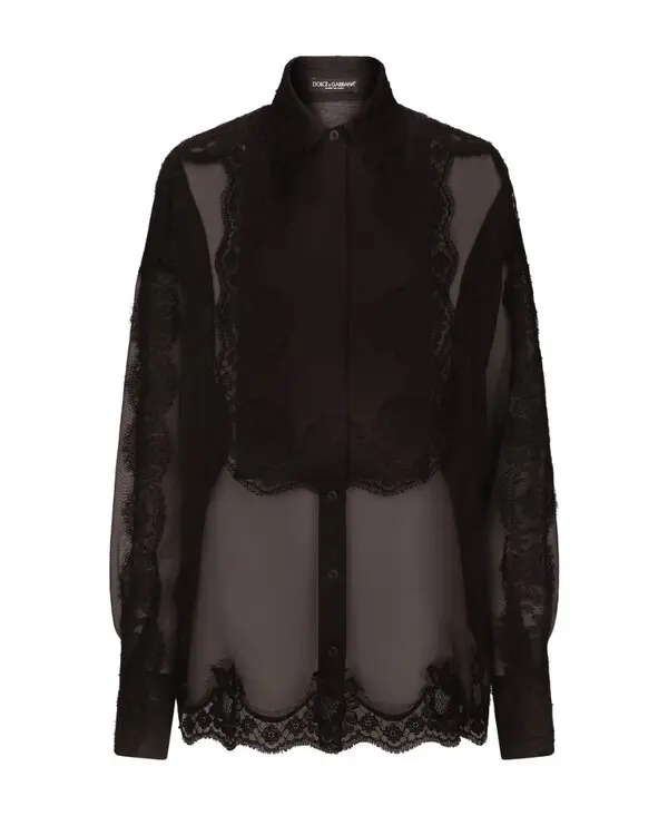 Dolce & Gabbana Floral Lace Semi-sheer Buttoned Shirt